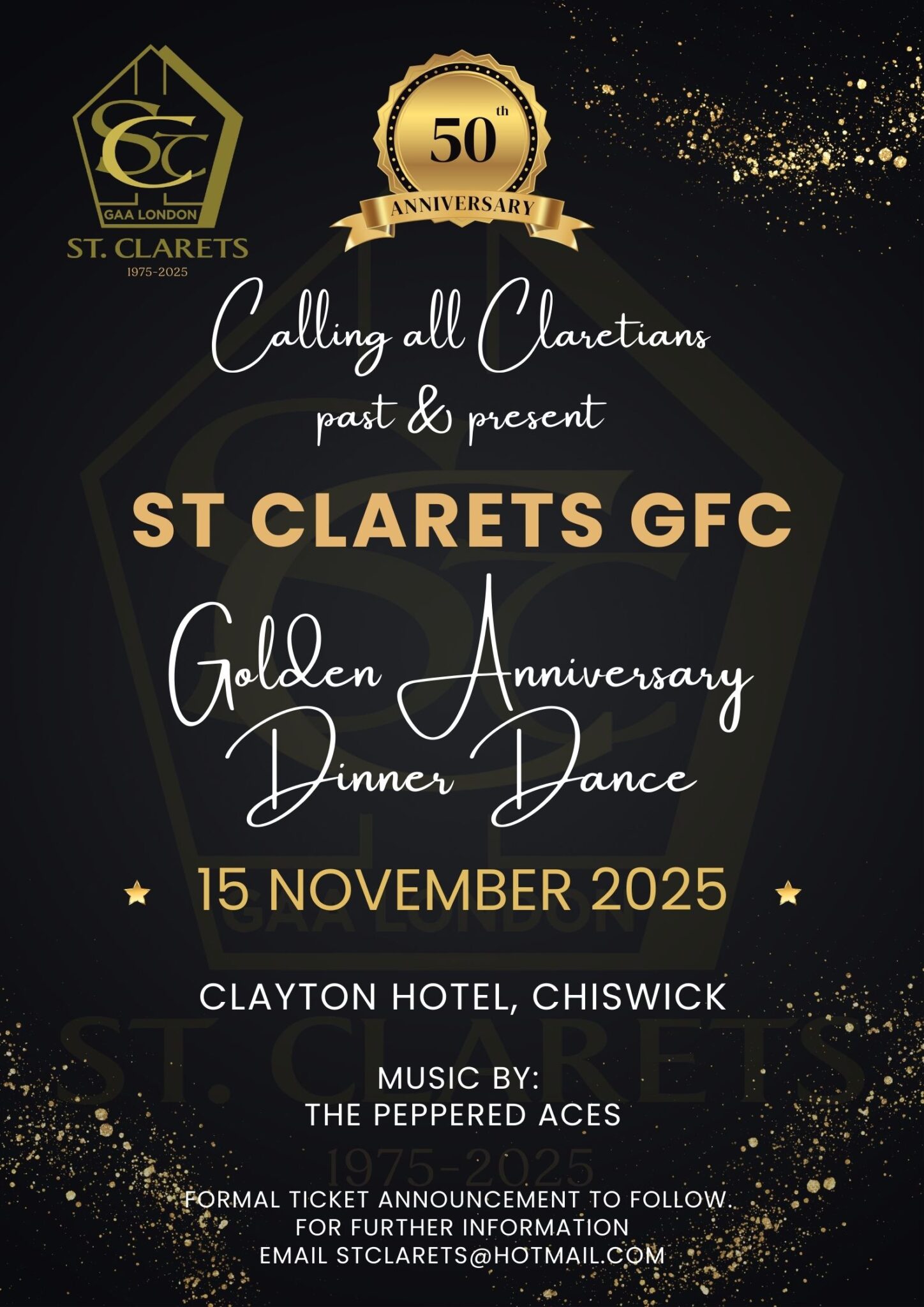 St Clarets 50th Anniversary Dinner Dance, Saturday 15th November 2025 ...